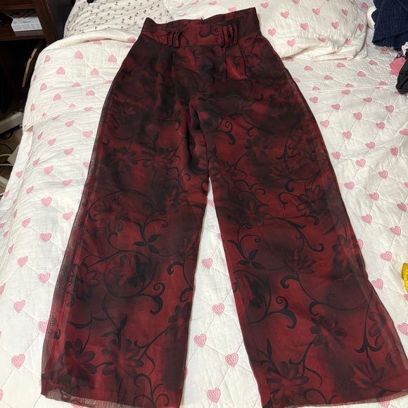 Cache | Pants & Jumpsuits | Cache Burgundy And Black Floral Wide Leg ...